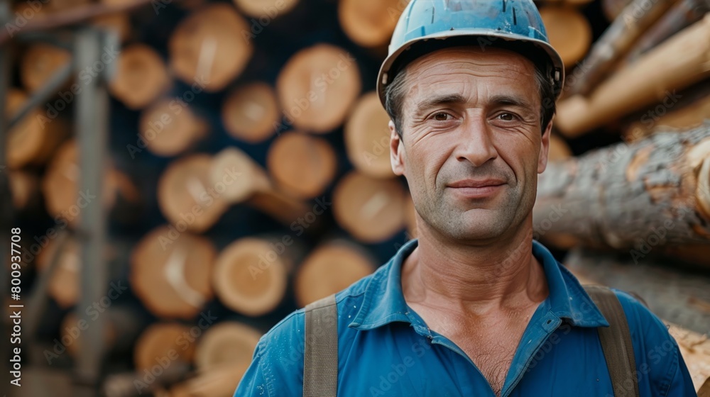 Skilled sawmill worker portrait of dedication and professionalism amid ...