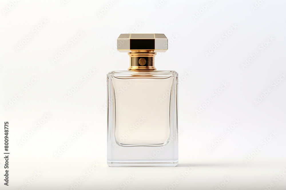 Glass perfume bottle on a white background. Square shape white cologne ...