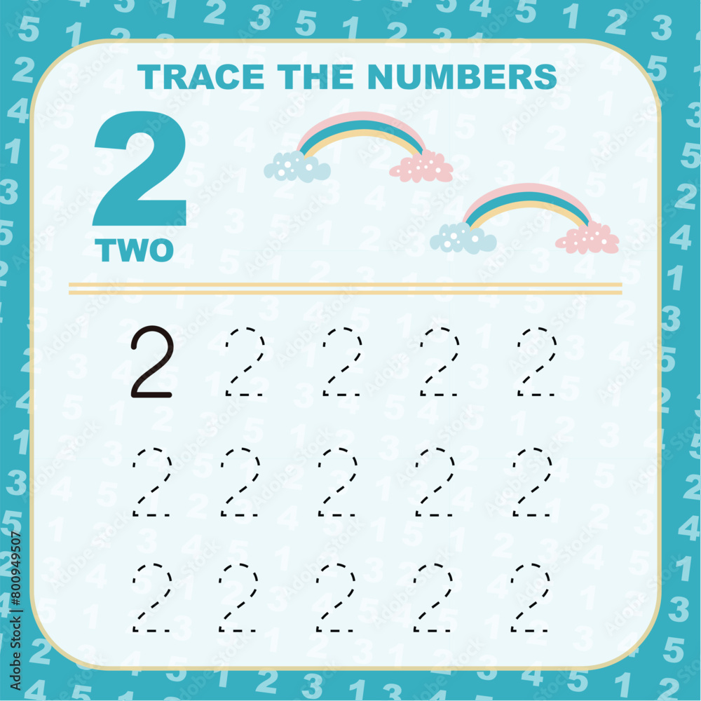 Trace and write number for children. Exercise for children to recognize ...