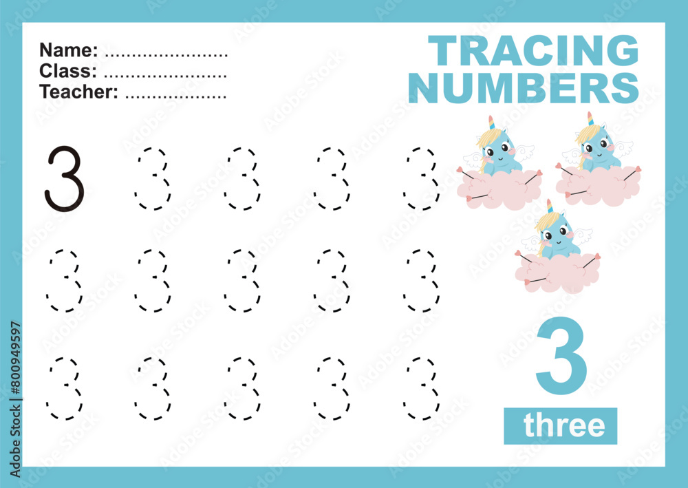 Trace and write number for children. Exercise for children to recognize ...