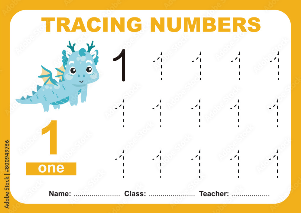 Trace and write number for children. Exercise for children to recognize ...