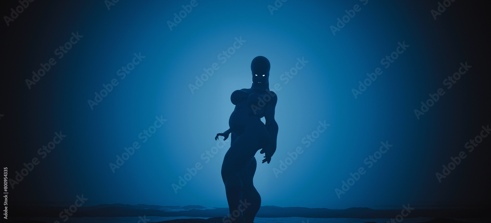 Woman silhouette dark paranormal figure blue black foggy background ...
