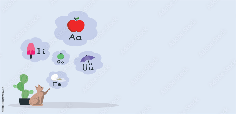 Vowels of English alphabet with representation pictures. animals with ...