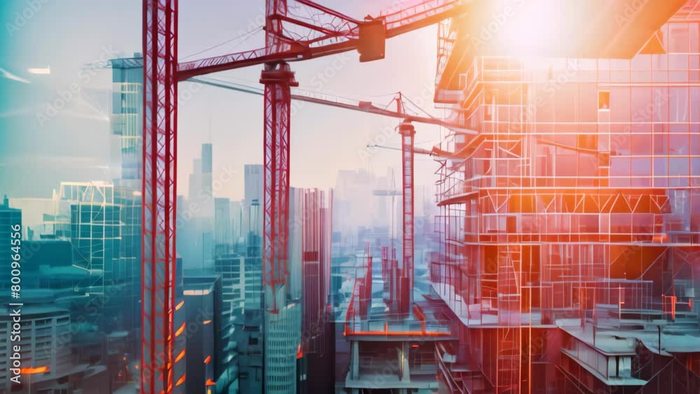 An urban scene featuring a bustling city with numerous towering ...