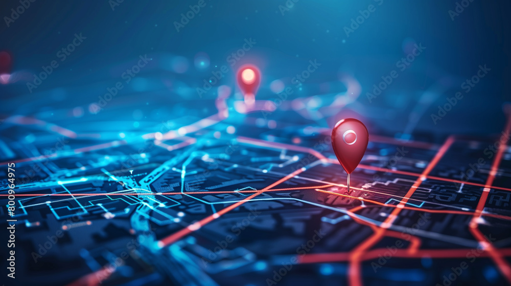 Digital hand set location on map with two pins. AI technology in GPs ...