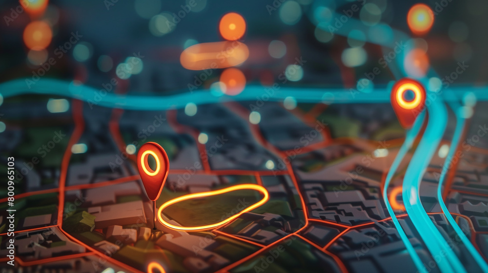 Digital hand set location on map with two pins. AI technology in GPs ...