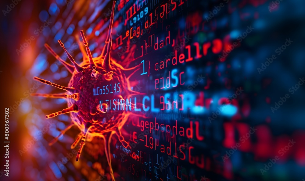 System hacking with info message "system hacked". Background with a code on a blue background ...