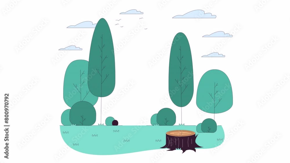 Spring season in forest line cartoon animation. Virgin nature discovery ...