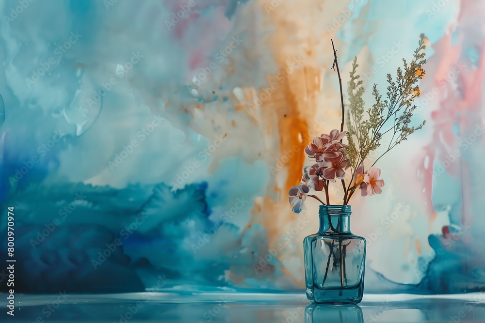 Capture a close-up shot of personal life objects against vivid ...