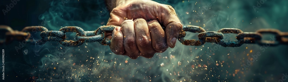 Person breaking free from chains, Symbolizing overcoming addiction and ...