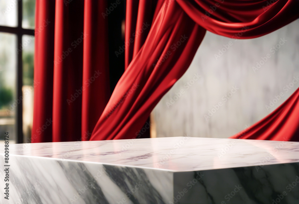 'agonal blur curtain backgroundMock wall splay product red marble table ...