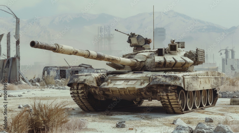 3D modeling of a military model tank in a detailed, realistic desert ...