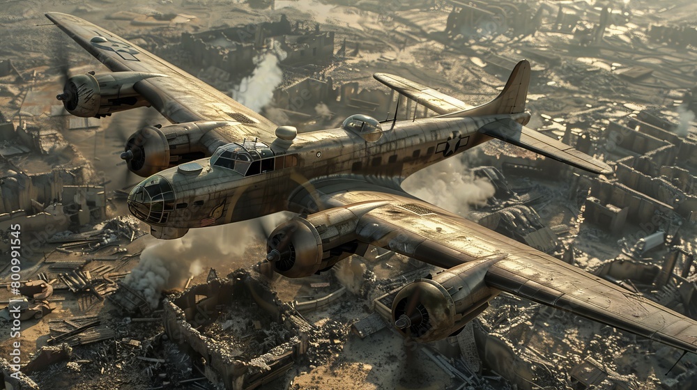 3D Modeling of an early bomber plane over a wartorn landscape ...