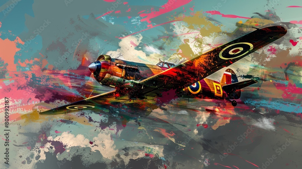 Surrealism of a SPAD SXIII flying through a cloud of abstract shapes ...