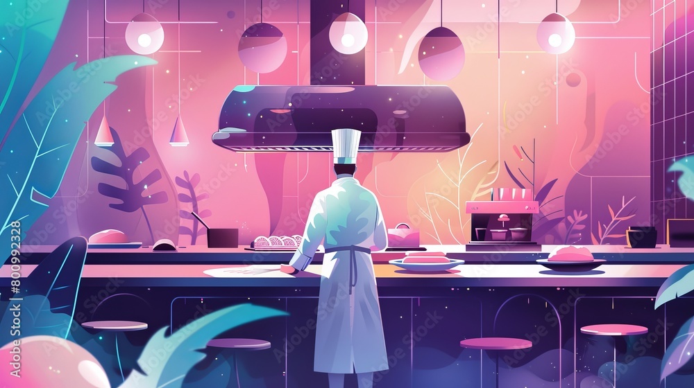 Vector Art of an executive chef designing a tasting menu, set in a ...