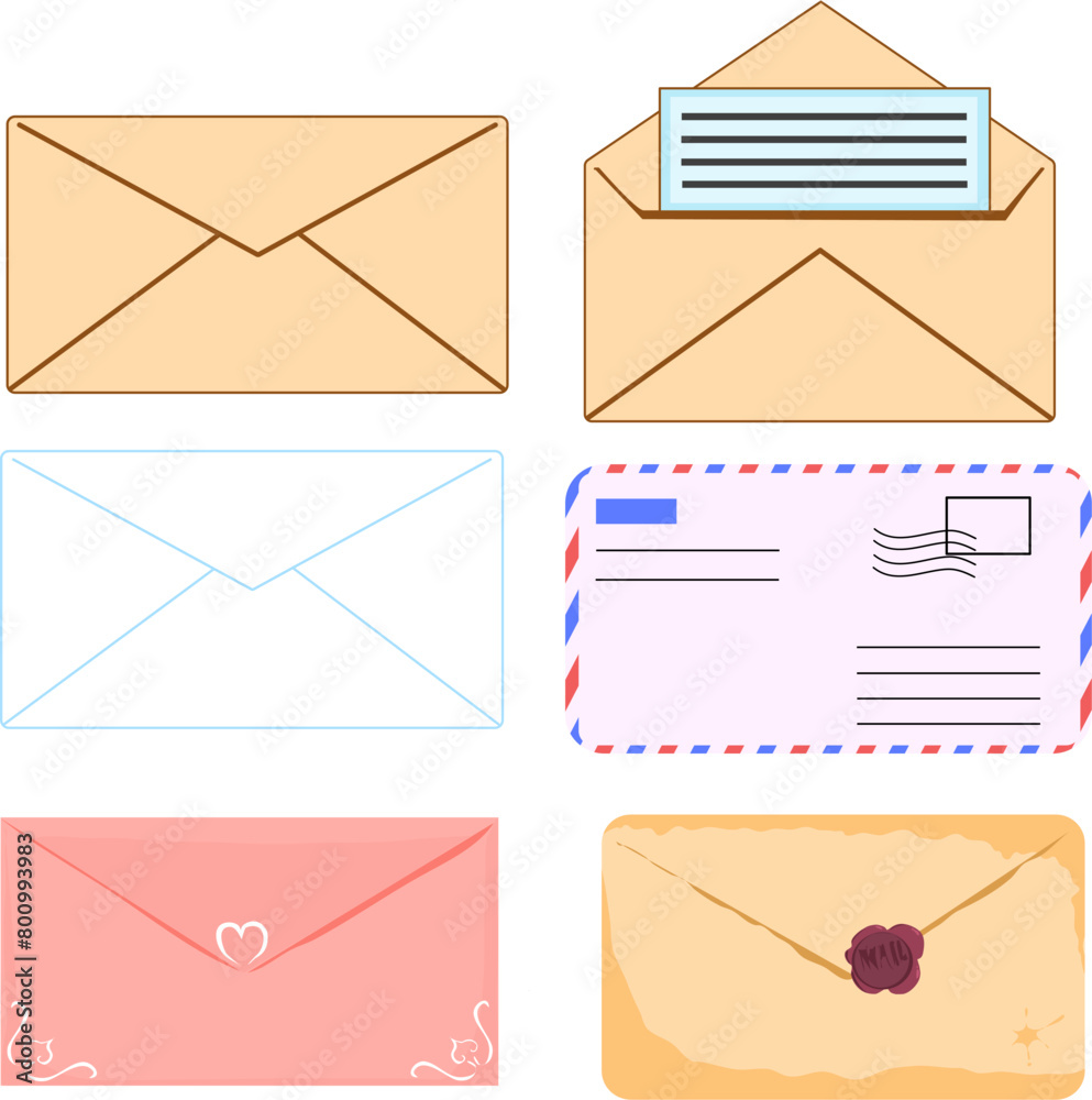 Different Types of Paper Messages Envelope for Sending Letters. Vector ...