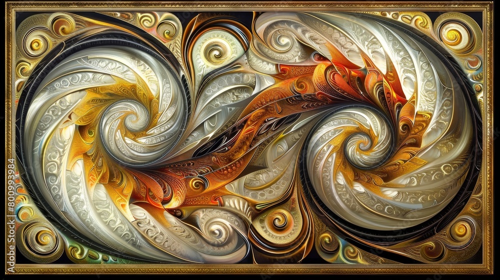 /imagine: prompt: An abstract painting of two koi fish swimming in a ...