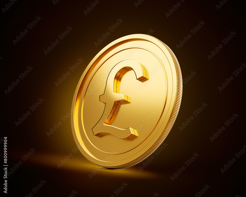 Golden Shiny Rounded British Pound Coin Isolated On Shiny Golden Glow ...