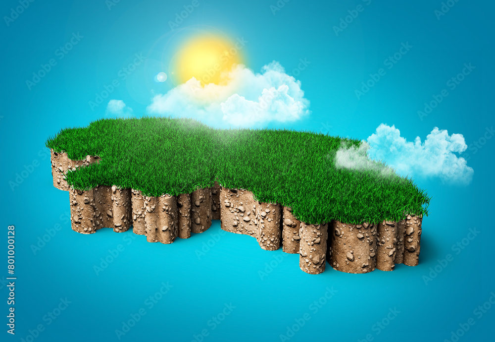 Ireland Map Soil Land Geology Cross Section With Green Grass And Rock ...