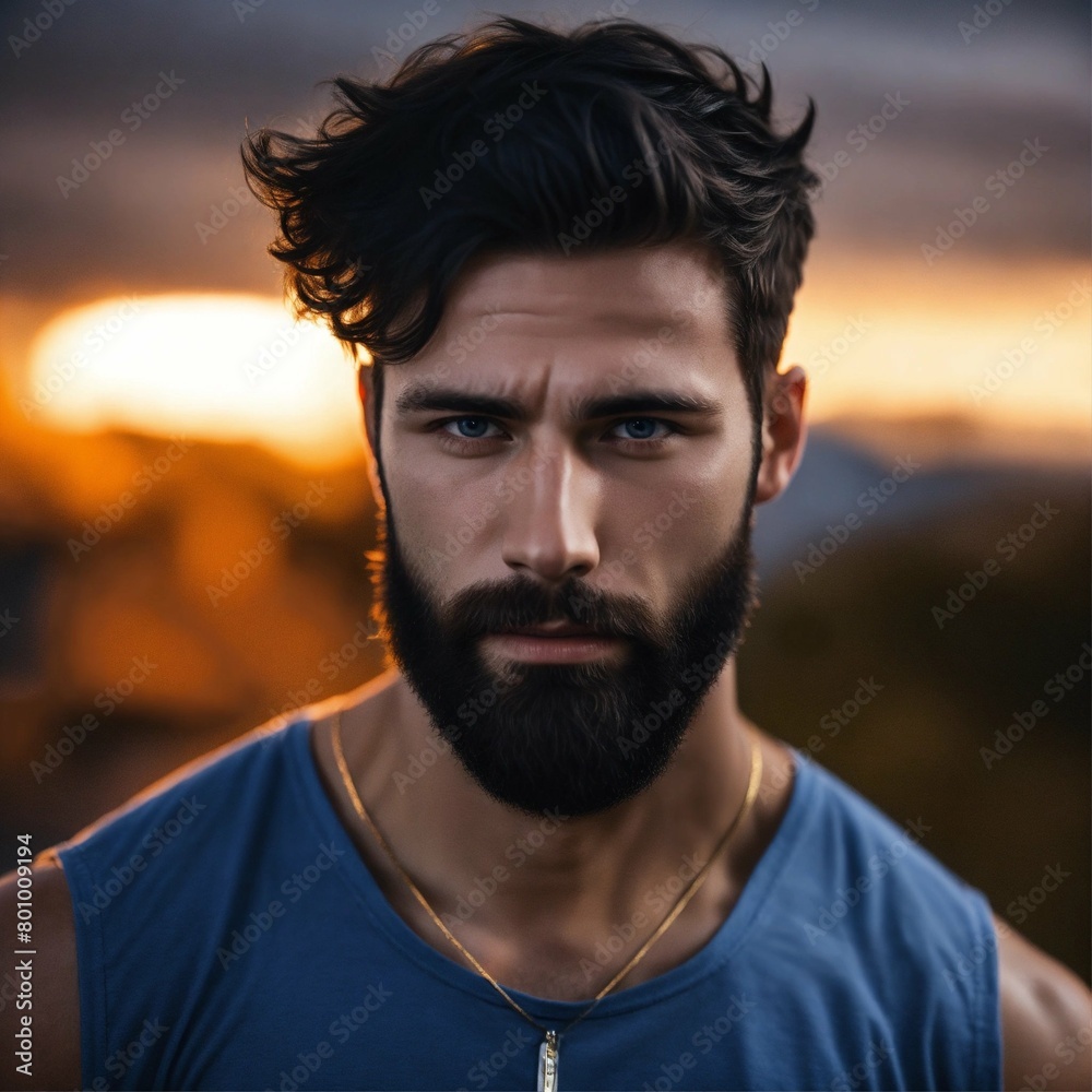 hot white boy face blue ayes black hair muscular face and beard dark ...