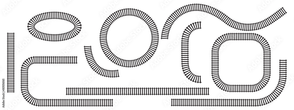 Set of railroad segments. Rail road elements top view. Train track ...