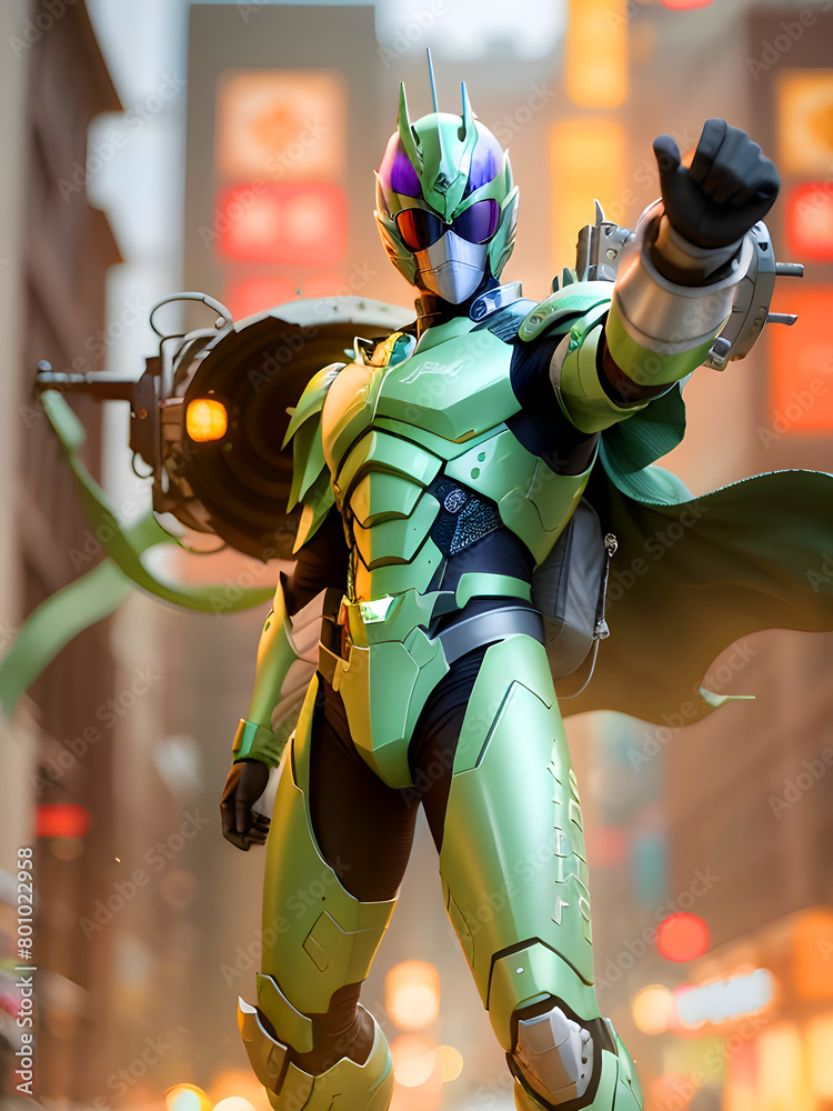 "Armor Rider Green Riser" is a rider who fights in close combat and his ...