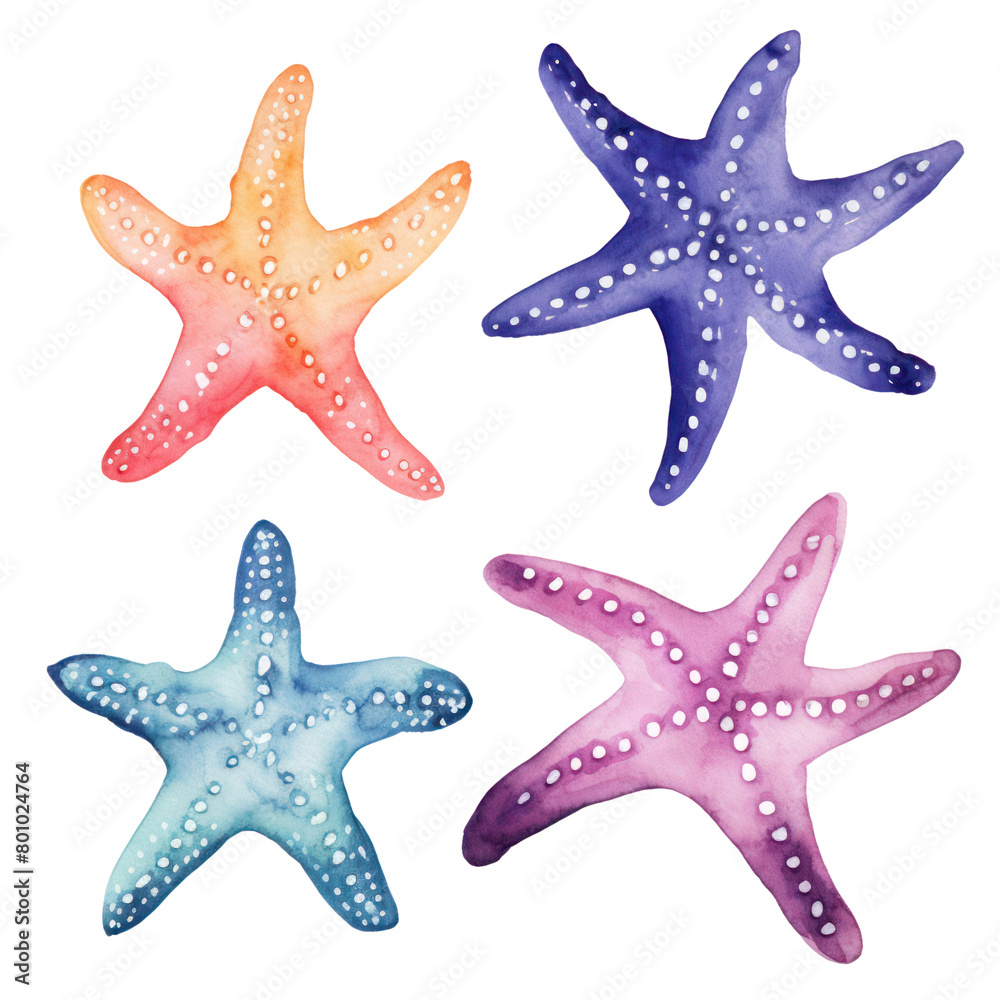 Set of cute starfish watercolor clipart hand drawn transparent ...