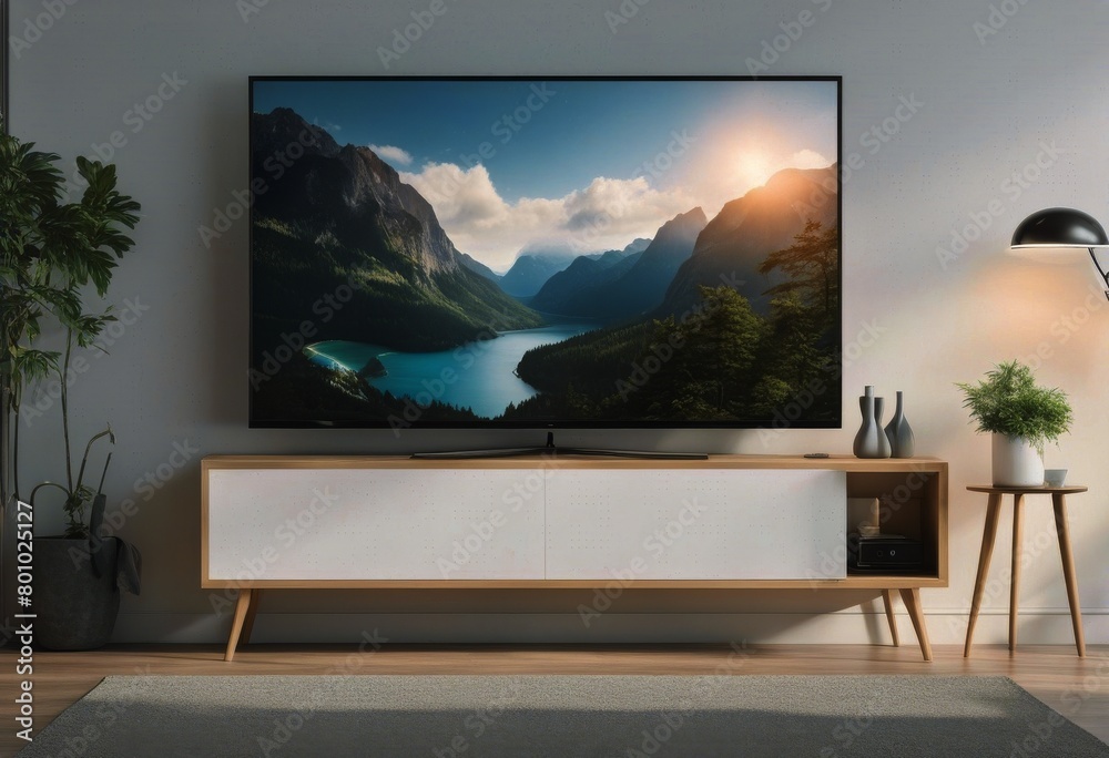 blank screen 3d wall room rendering hanging Tv Mockup living Smart ...