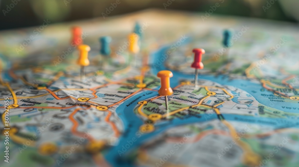 Ilustrace „Plan your route with a detailed map decorated with colorful ...