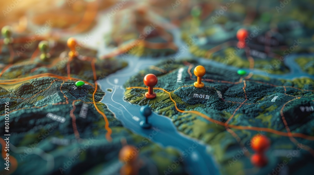 Plan your route with a detailed map decorated with colorful pins ...