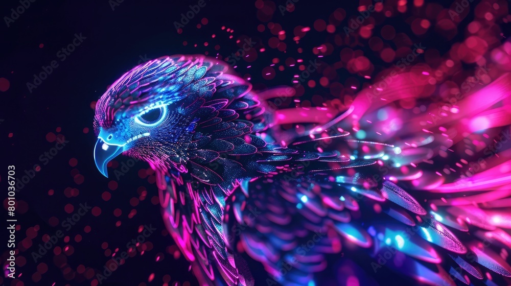 Hawk Animal Plexus Neon Black Background Digital Desktop Wallpaper HD ...