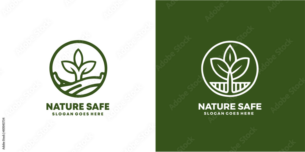 Vetor de Nature Safe Logo Design, Environmental Refresh Green Nature ...