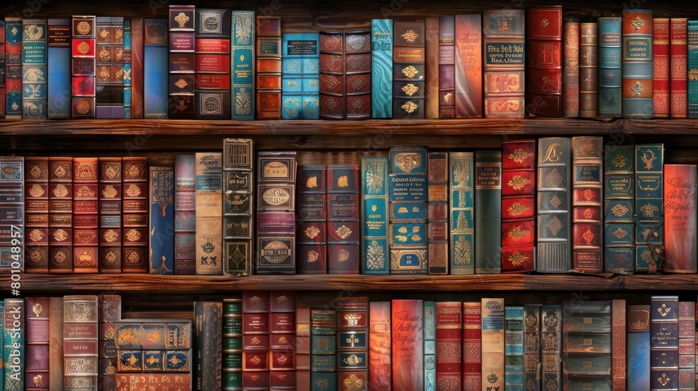 Mysterious Library Bookshelf background with many Antique Books ...