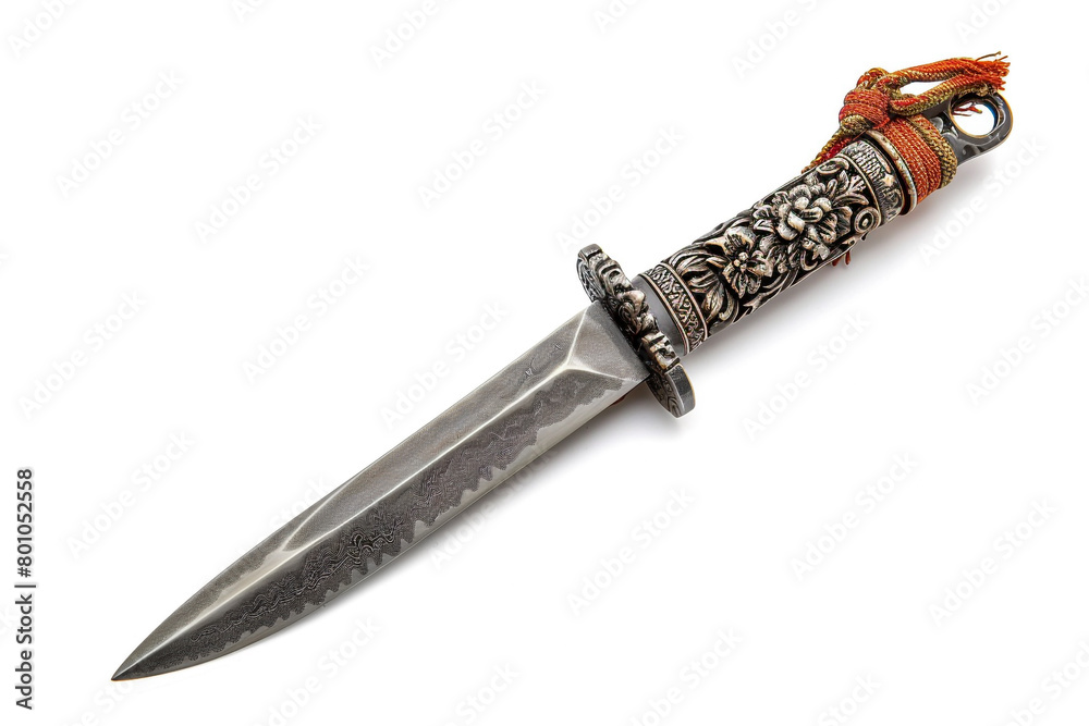 Samurai-inspired battle dagger with a traditional folded steel blade ...