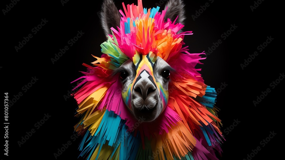 An artistic llama pinata makeover using a palette of neon colors and ...