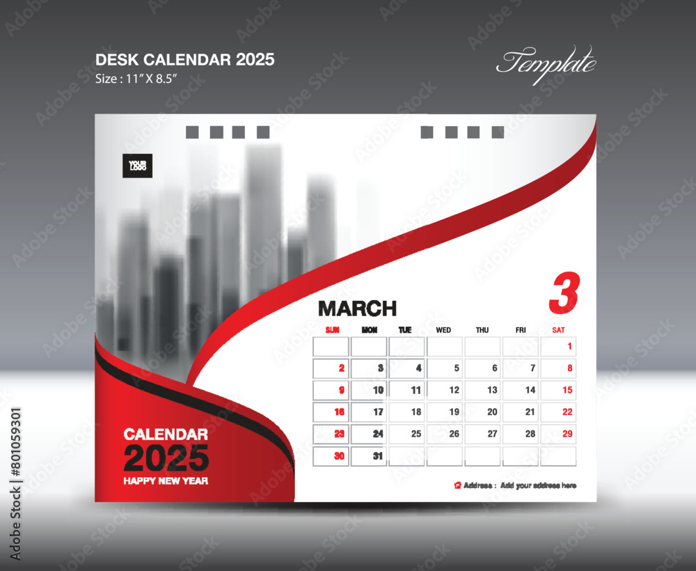 March 2025 - Calendar 2025 template vector, Desk Calendar 2025 design ...