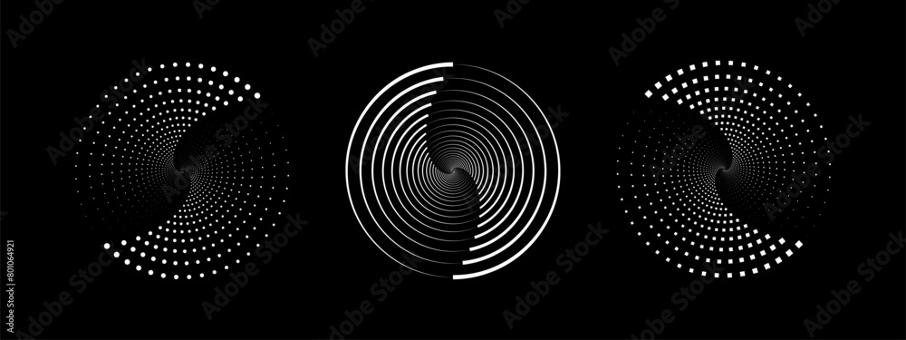 Set of speed lines in circle form. Halftone dotted speed lines ...