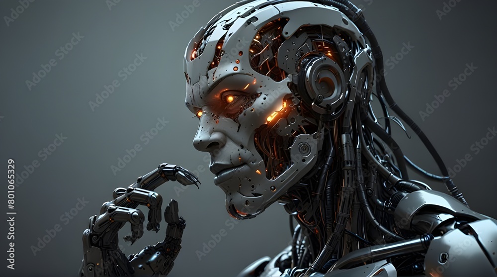 3D image of a full bodied or a man robot, half face of man half face of ...