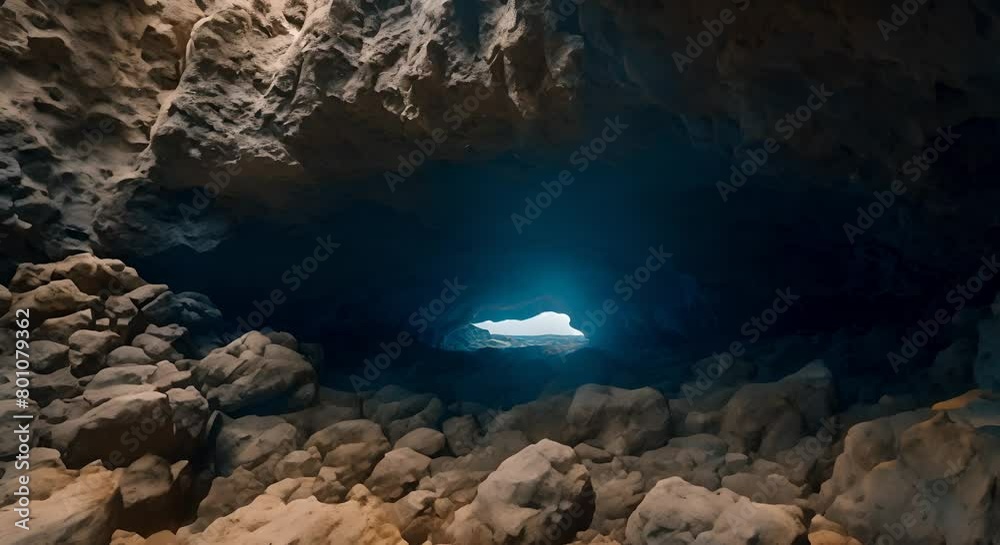 A view from the depths of a cavernous opening revealing a glimpse of ...
