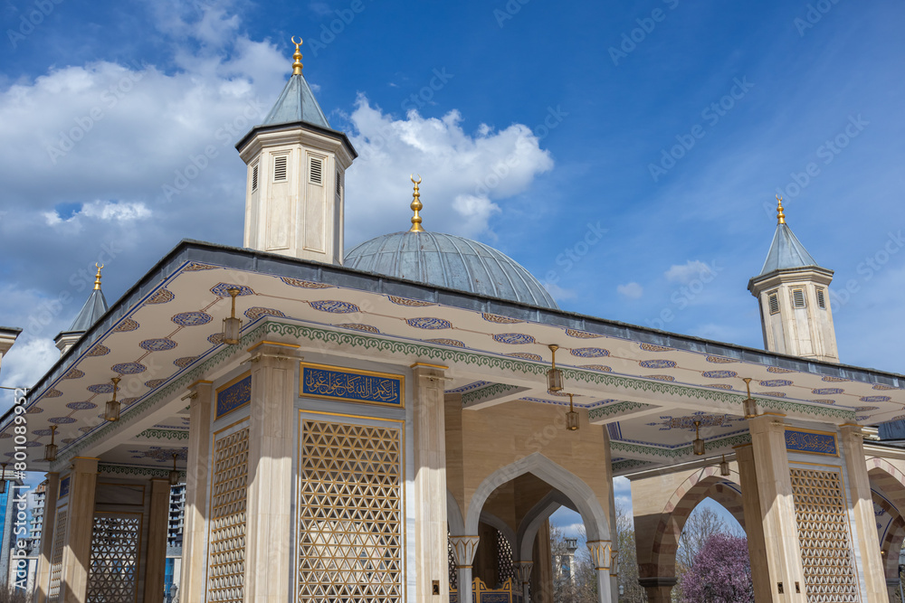 The traditional Chechen ornament "bustam" on the arches of the summer ...