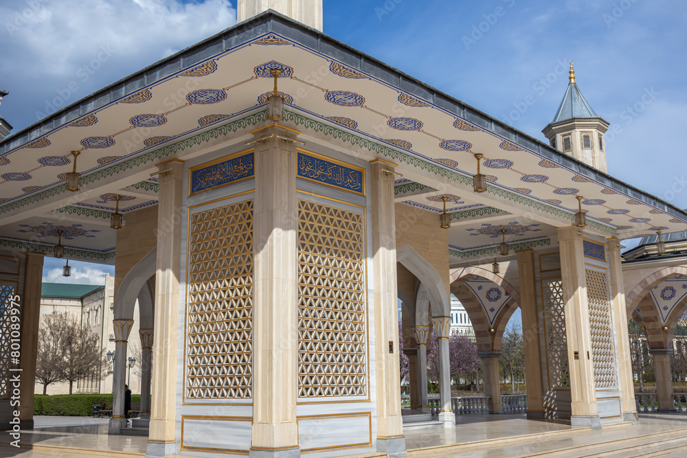The traditional Chechen ornament "bustam" on the arches of the summer ...
