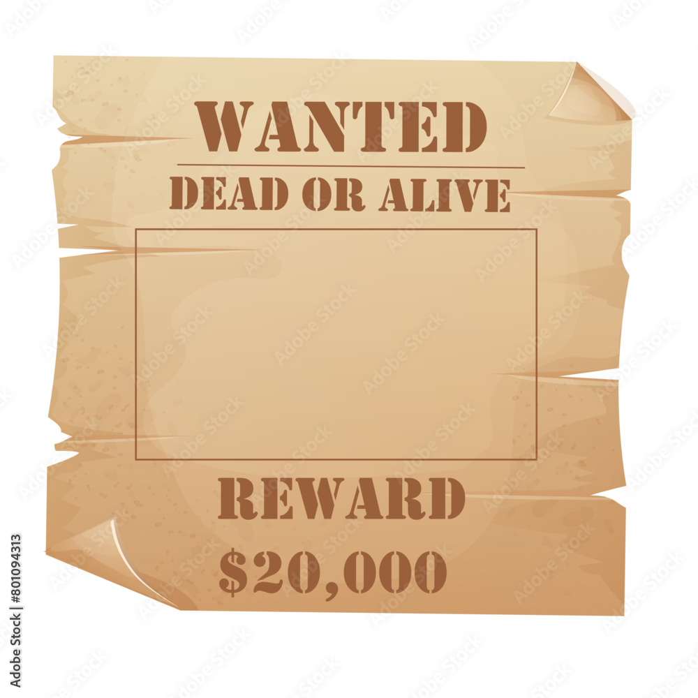 Wanted parchment paper banner, poster template wild west reward flyer ...