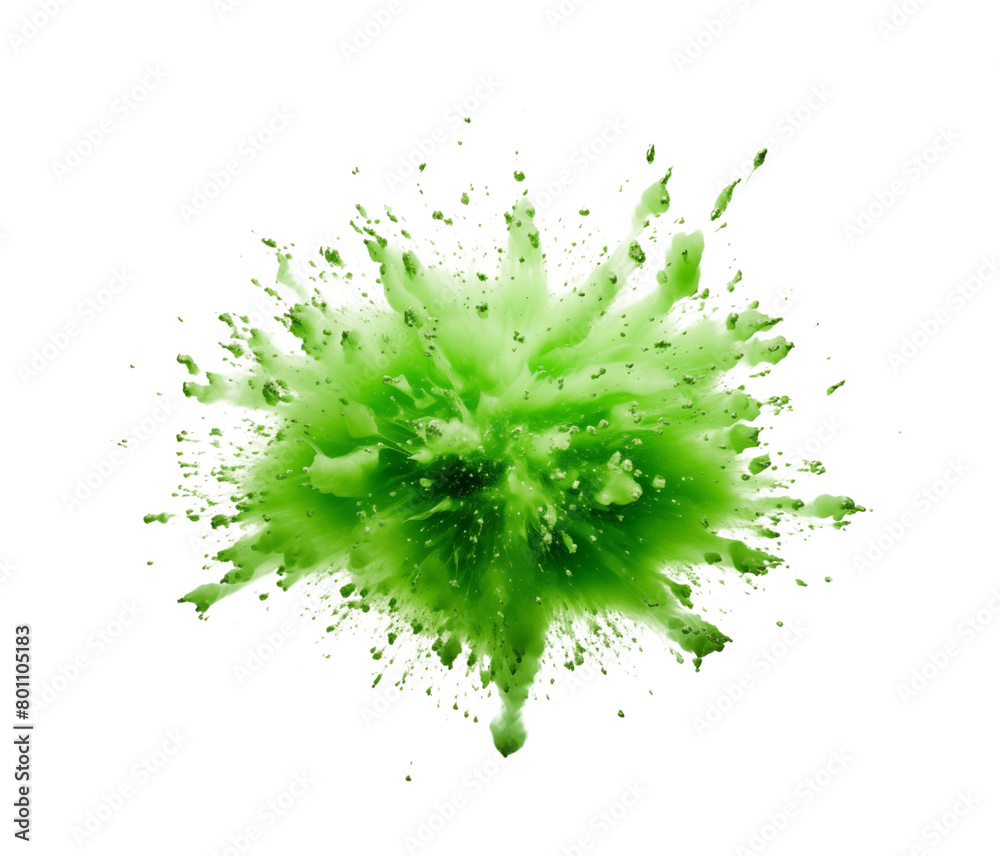 Vibrant green paint explosion, resembling a blooming flower, with ...