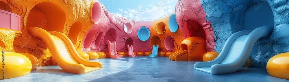 Colorful 3D cartoon illustration of a children s obstacle course race ...