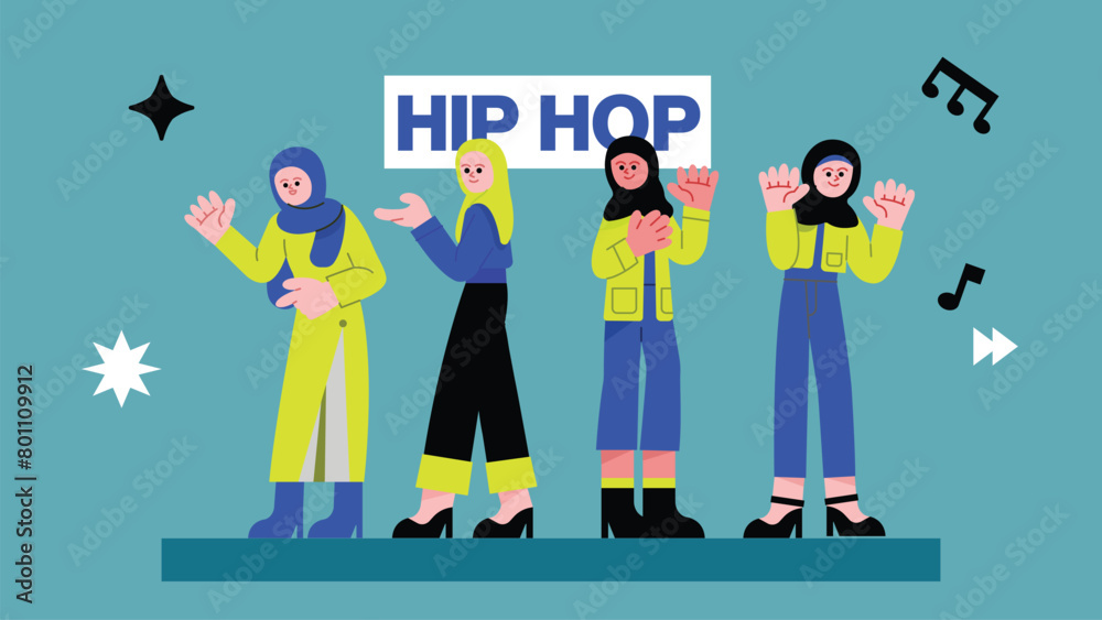 Four dancers rehearsing hip-hop dance or street dance style turfing ...