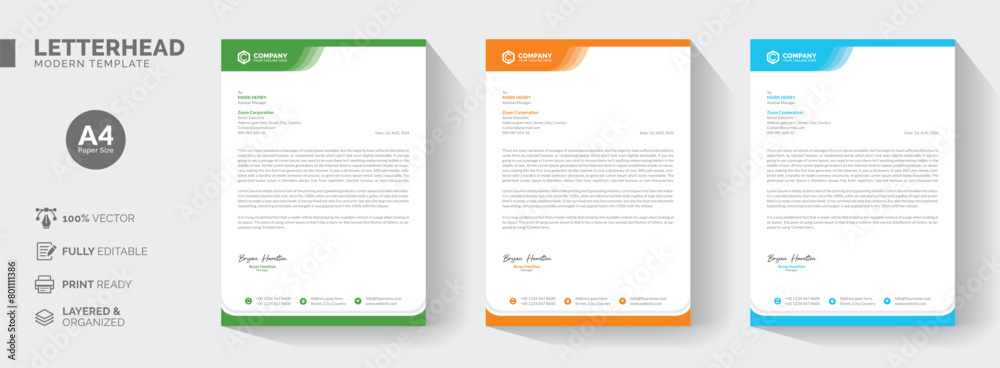 Clean Minimalist corporate letterhead template, Professional modern ...