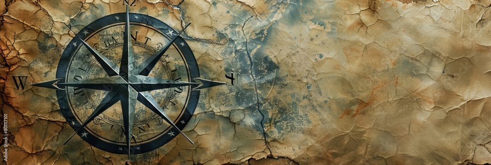 Fading ink lines marking longitude and latitude on a weathered ...