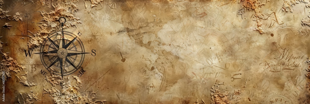 Fading ink lines marking longitude and latitude on a weathered ...