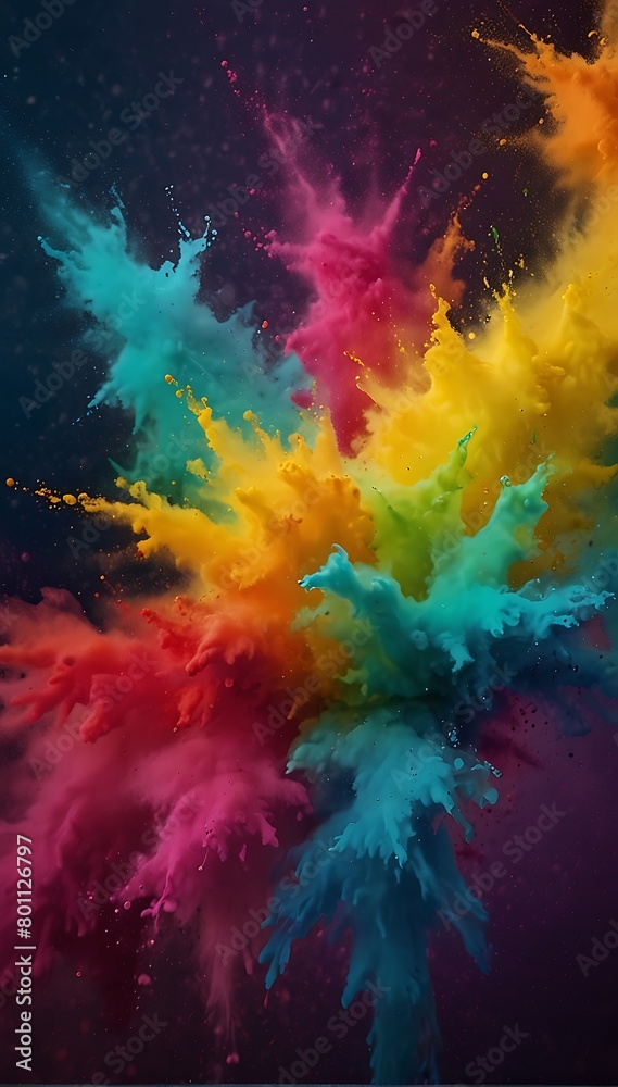 background, explosion of colored powder in multiple splashes. realistic ...