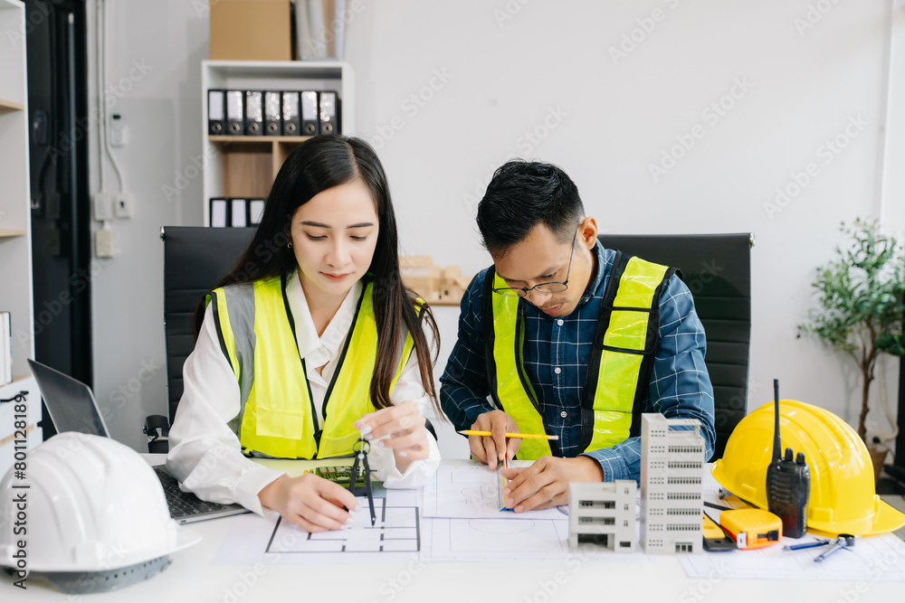 Engineer teams meeting working together wear worker helmets hardhat ...